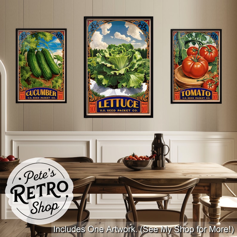 Lettuce Seed Packet Poster or Canvas. Vintage Framed Retro Kitchen Wall ...