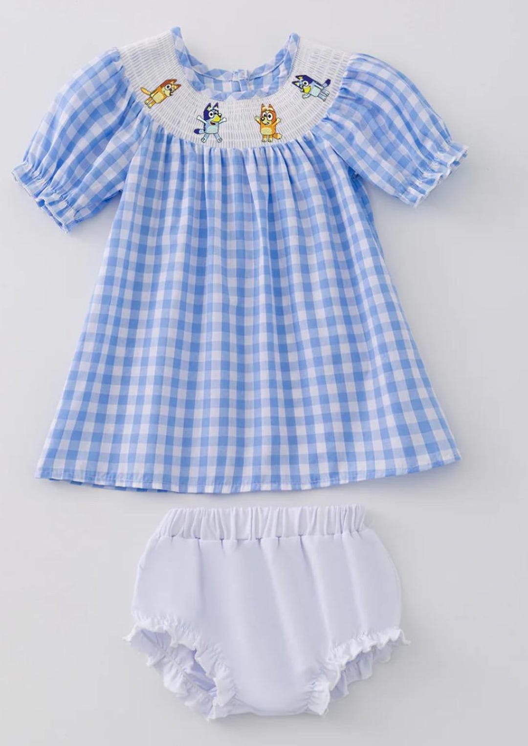Smocked Bluey Gingham Bloomer Set Outfit - Etsy