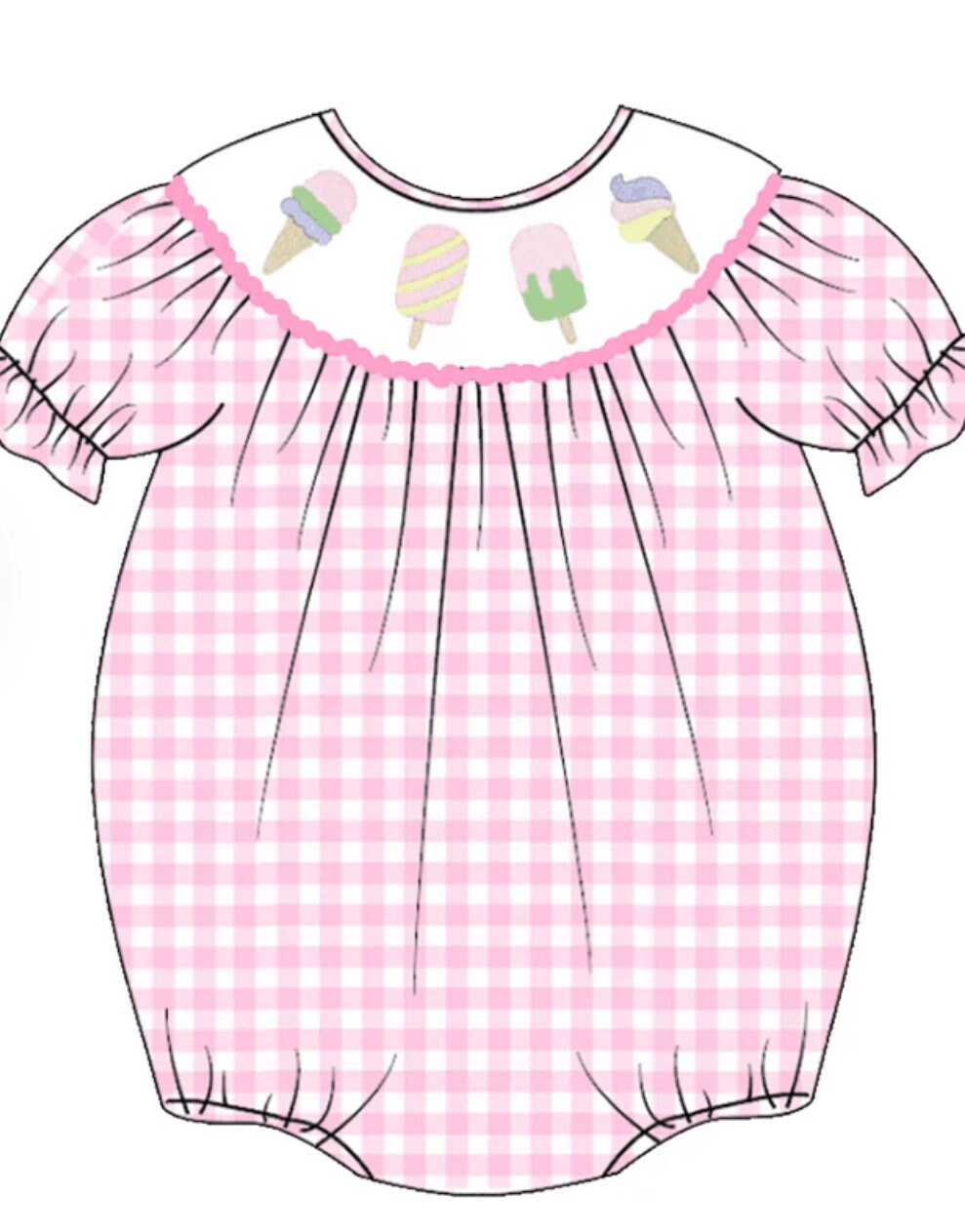 Pink Gingham Smocked Embroidered Sweet Ice Cream Theme Bubble Outfits ...