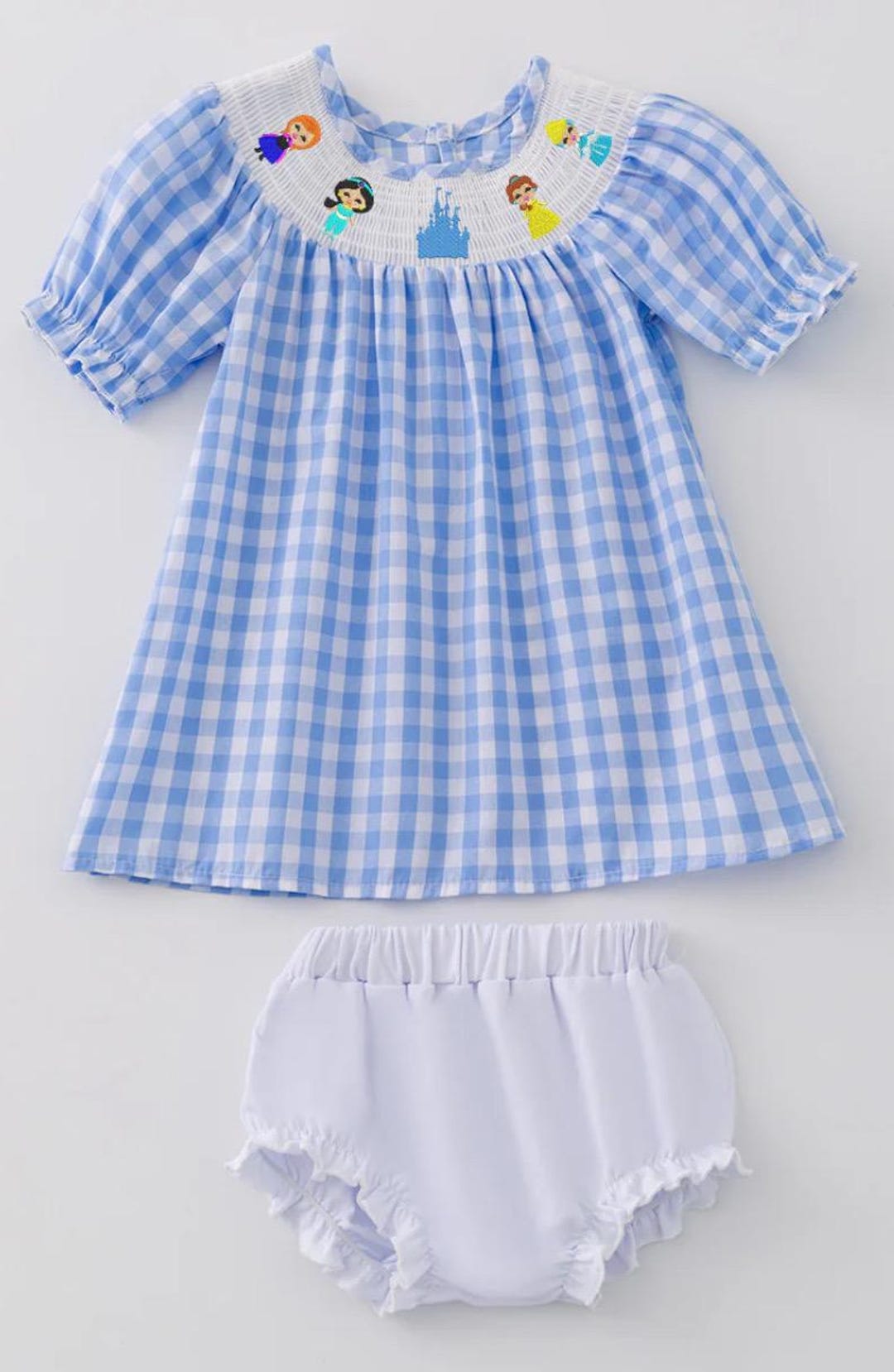 Smocked Disney Princess Ginghsm Bloomer Set Outfit - Etsy