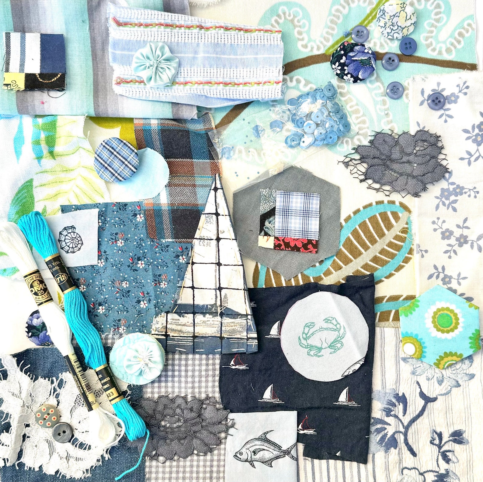 Ocean Inspired Complete Slow Stich Kit for Beginner DIY Sailing Fabric ...