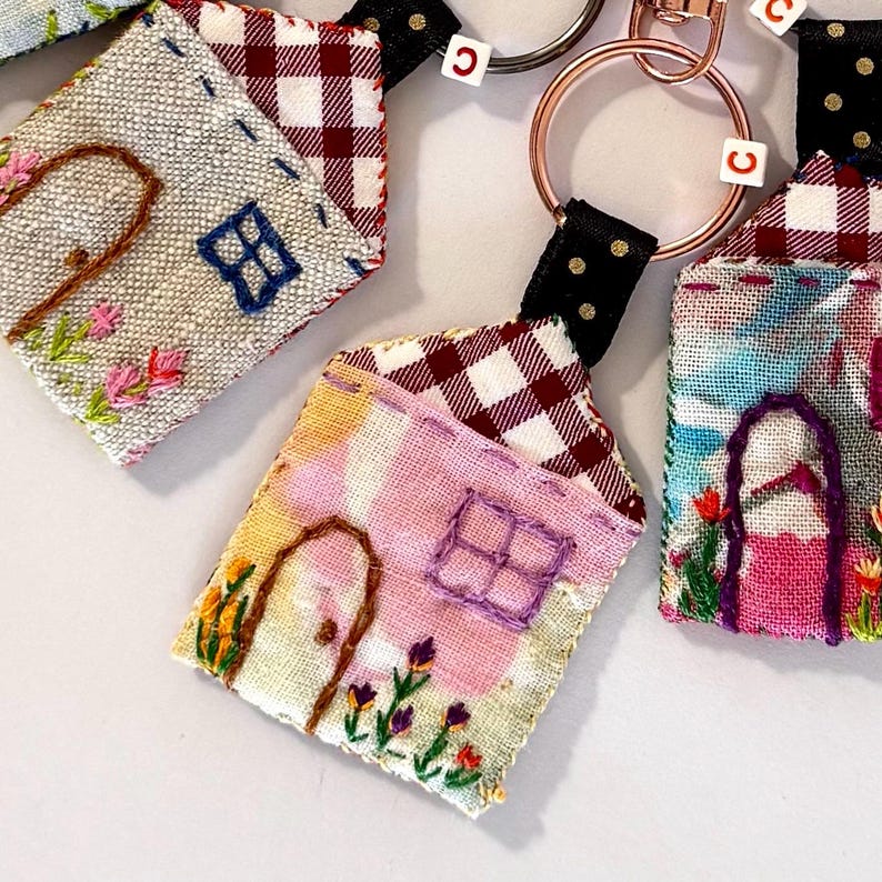 Embroidered Floral House Keychain: College Dorm Roommate Gift - Etsy