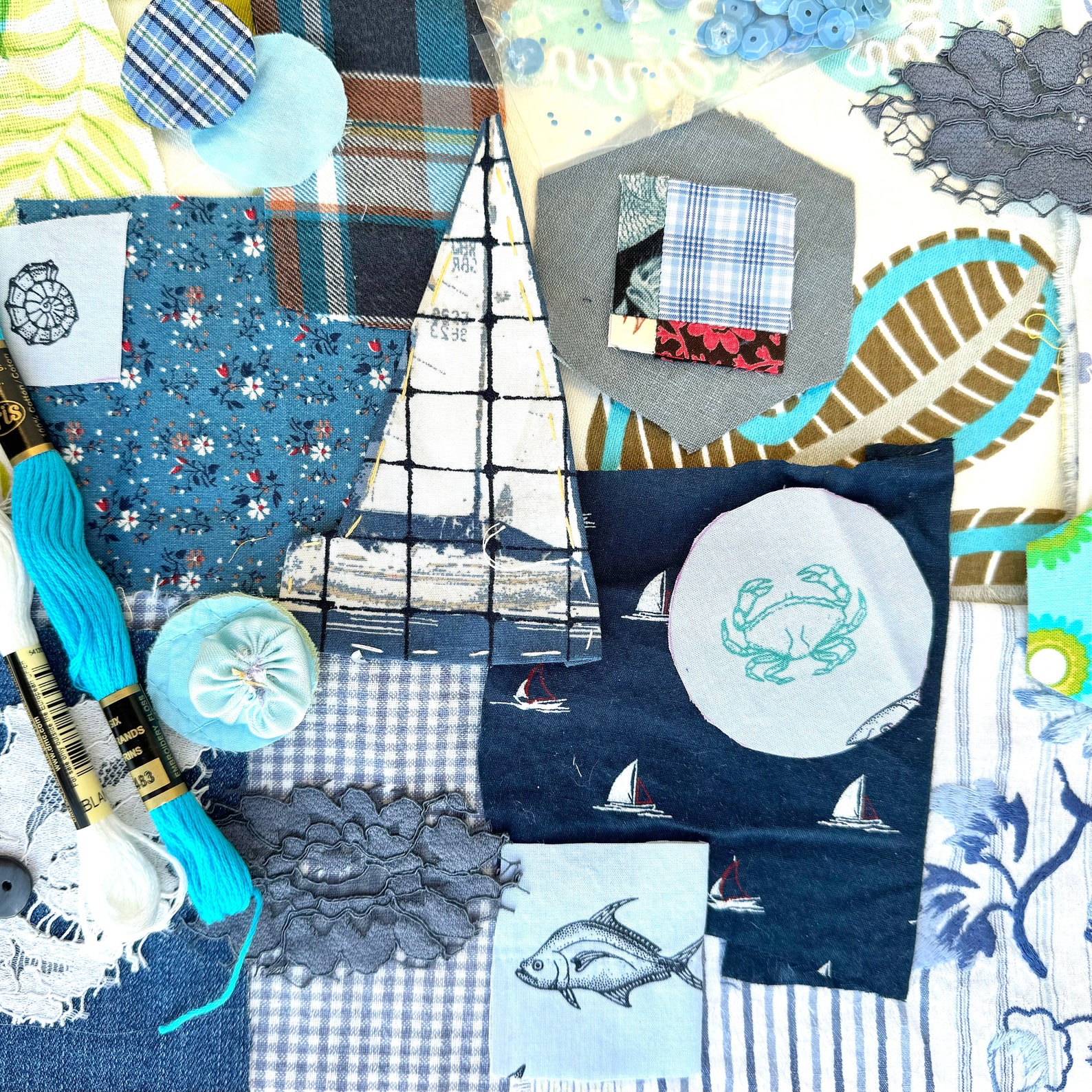 Ocean Inspired Complete Slow Stich Kit for Beginner DIY Sailing Fabric ...