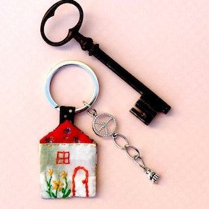 Embroidered Floral House Keychain: College Dorm Roommate Gift - Etsy