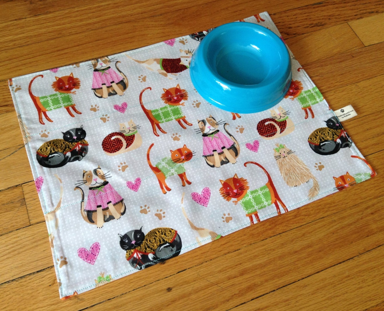 Cat Placemat Absorbent Placemat for Pet Cotton Paw and Heart - Etsy