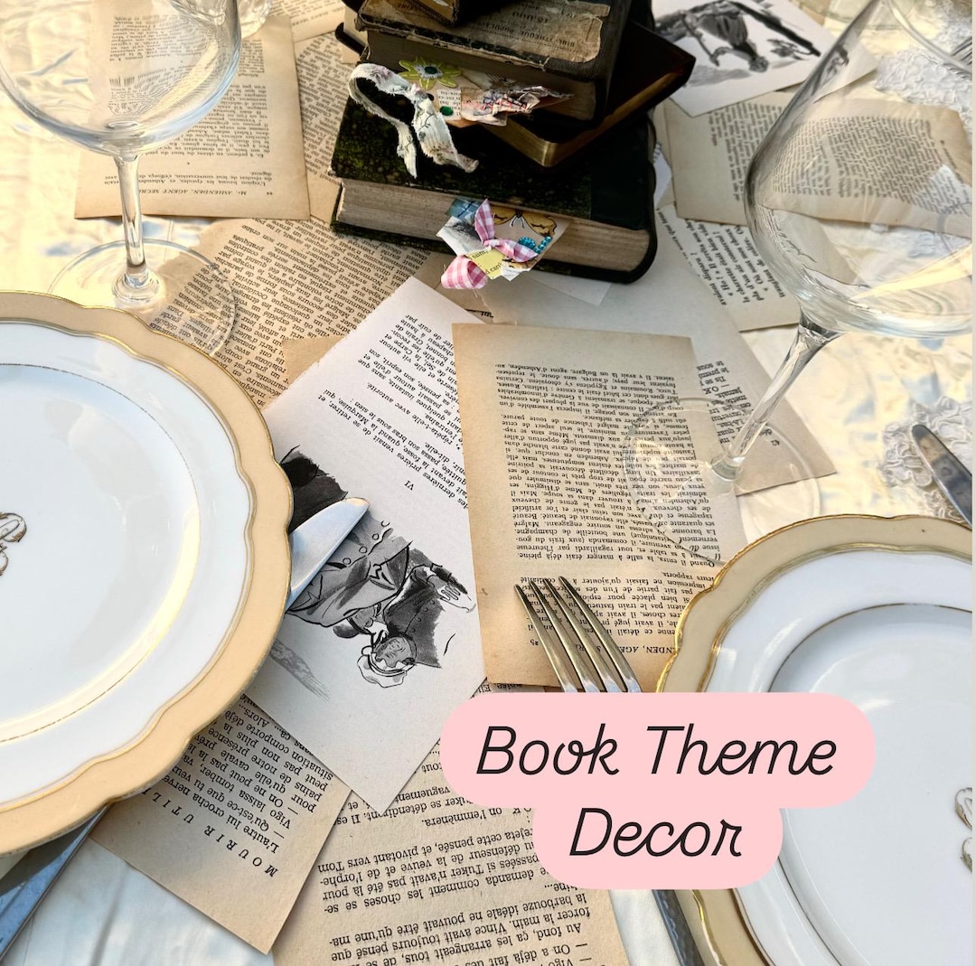 Book Club Decor Book Party Decoration | Vintage French Book Page Bundle ...