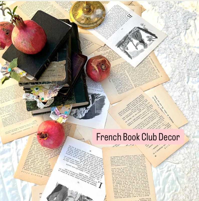 Book Club Decor Book Party Decoration | Vintage French Book Page Bundle ...