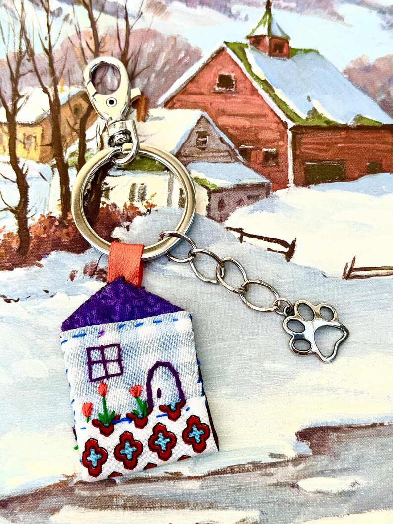 Embroidered Floral House Keychain: College Dorm Roommate Gift - Etsy