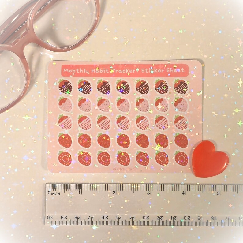 Strawberry Habit Tracker Stickers - Cute Monthly Planner Stickers for ...