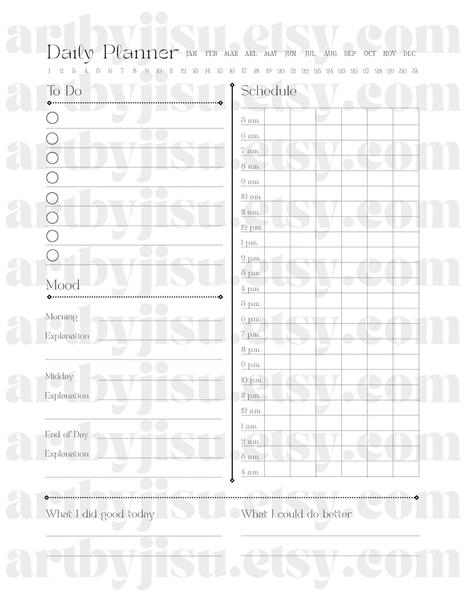 Printable Daily Planner Undated Journal US Letter Size Hourly 10-minute ...