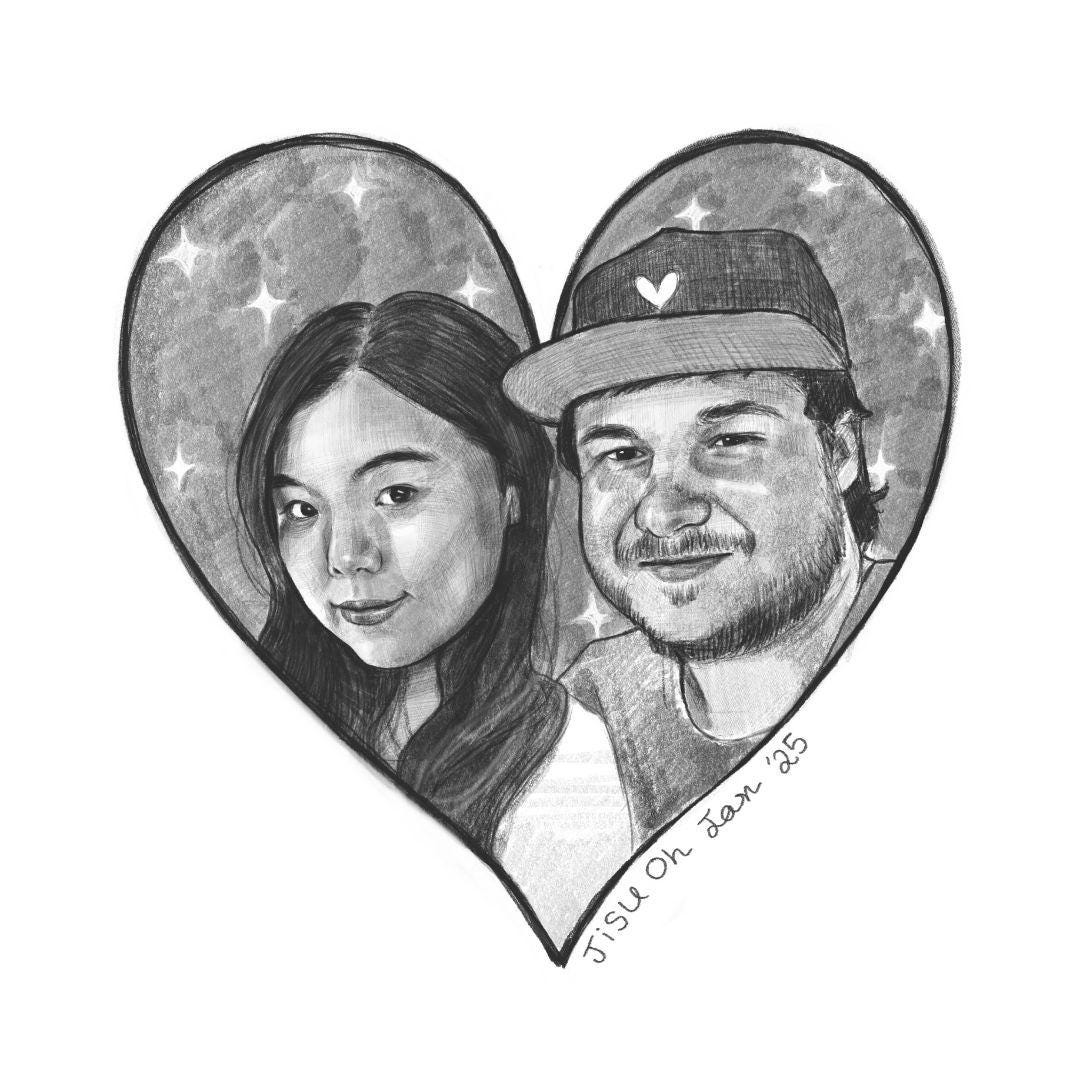 Hand Drawn Custom Digital BW Portrait for Two - Gift for Couples ...
