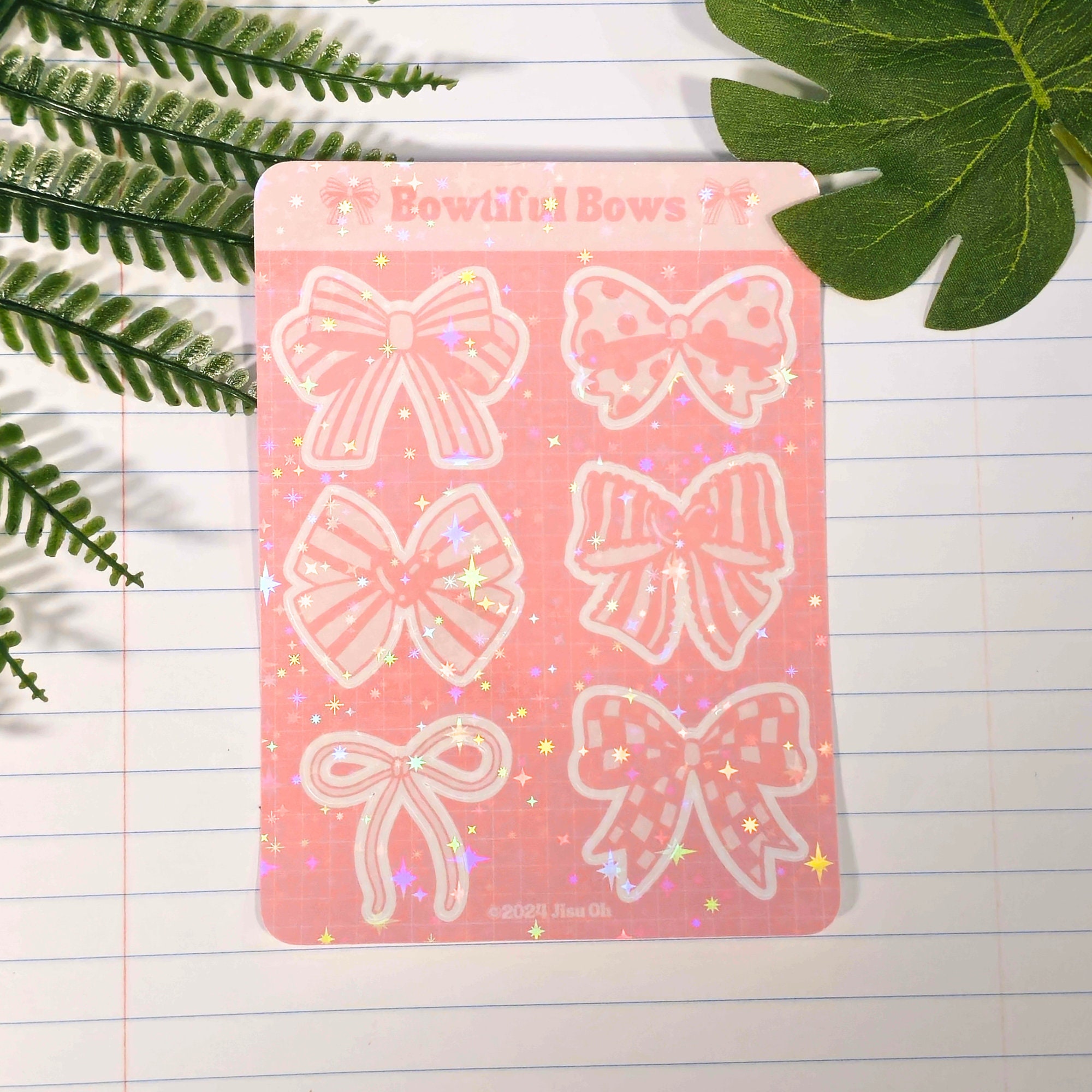 Coquette Pink Aesthetic Kawaii Bow Stickers, Holographic Deco Sticker ...