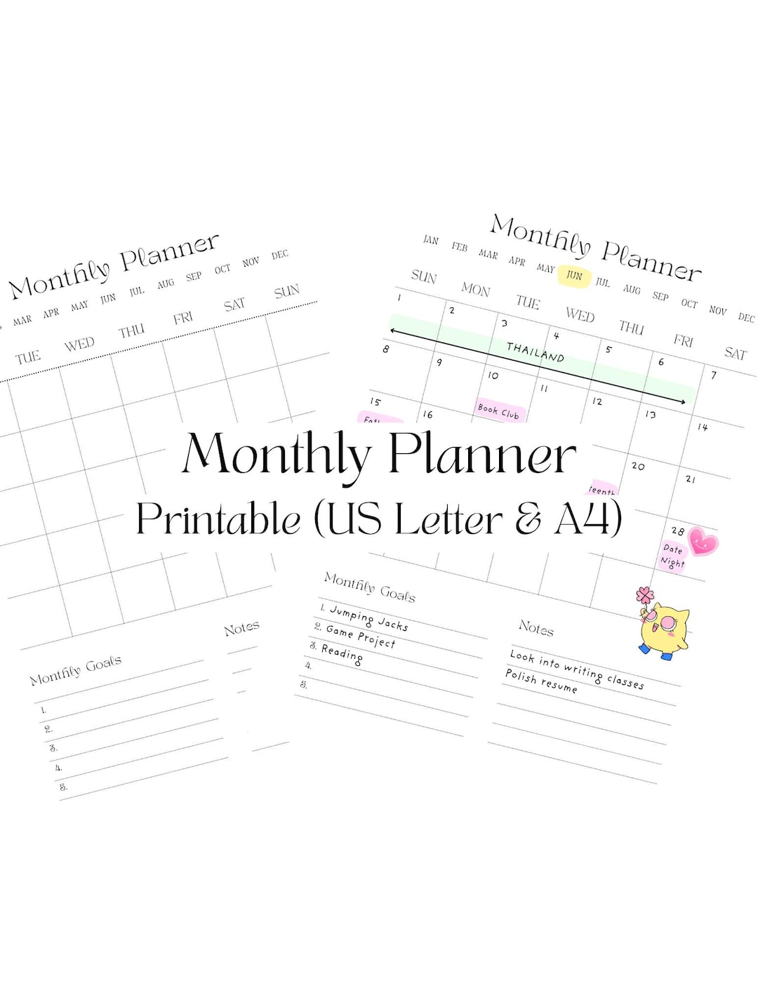 Planner Monthly Printable Journal Page PDF Downloadable US Letter & A4 ...