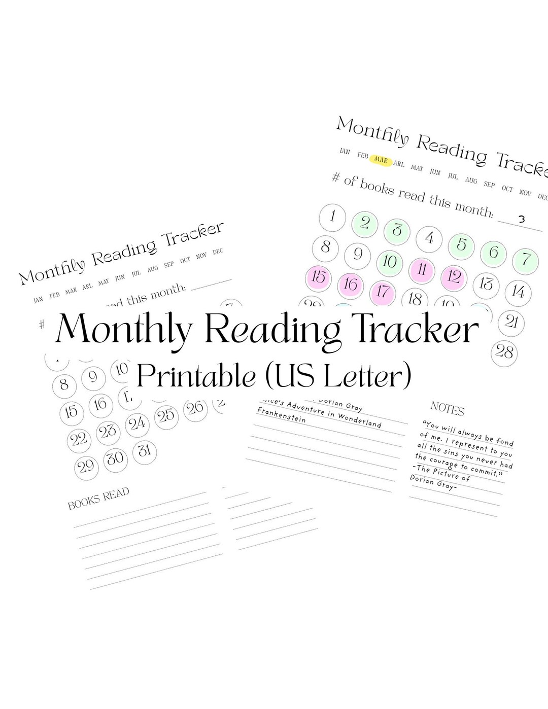 Monthly Reading Tracker Book Journal Printable PDF for Monthly Reading ...