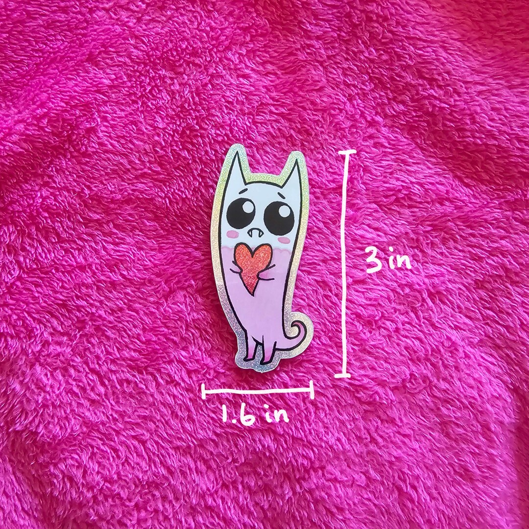 Cute Cat Sticker With Heart Sparkly Pink Sticker Loving Cat Sticker Die Cut Pixie Dust Glittery ...