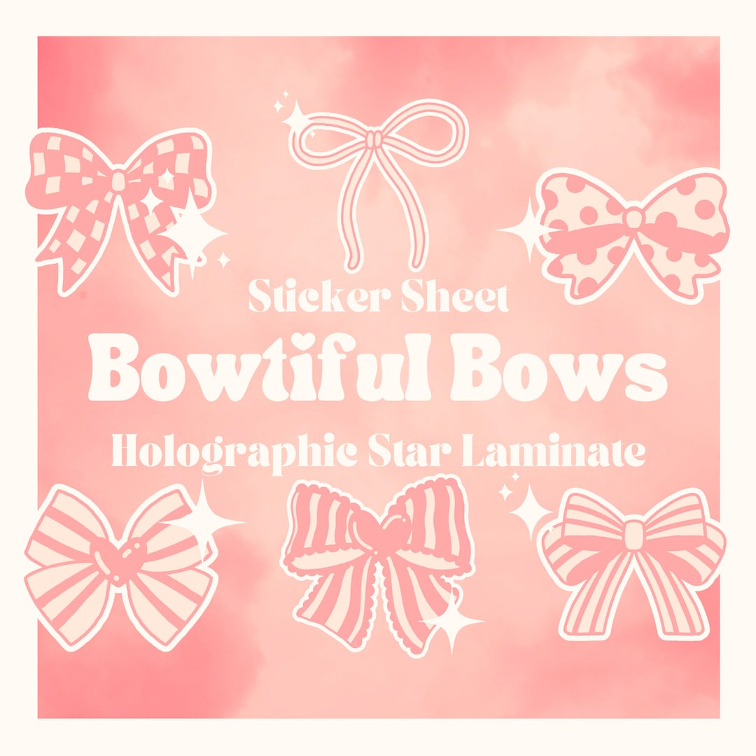 Coquette Pink Aesthetic Kawaii Bow Stickers, Holographic Deco Sticker ...