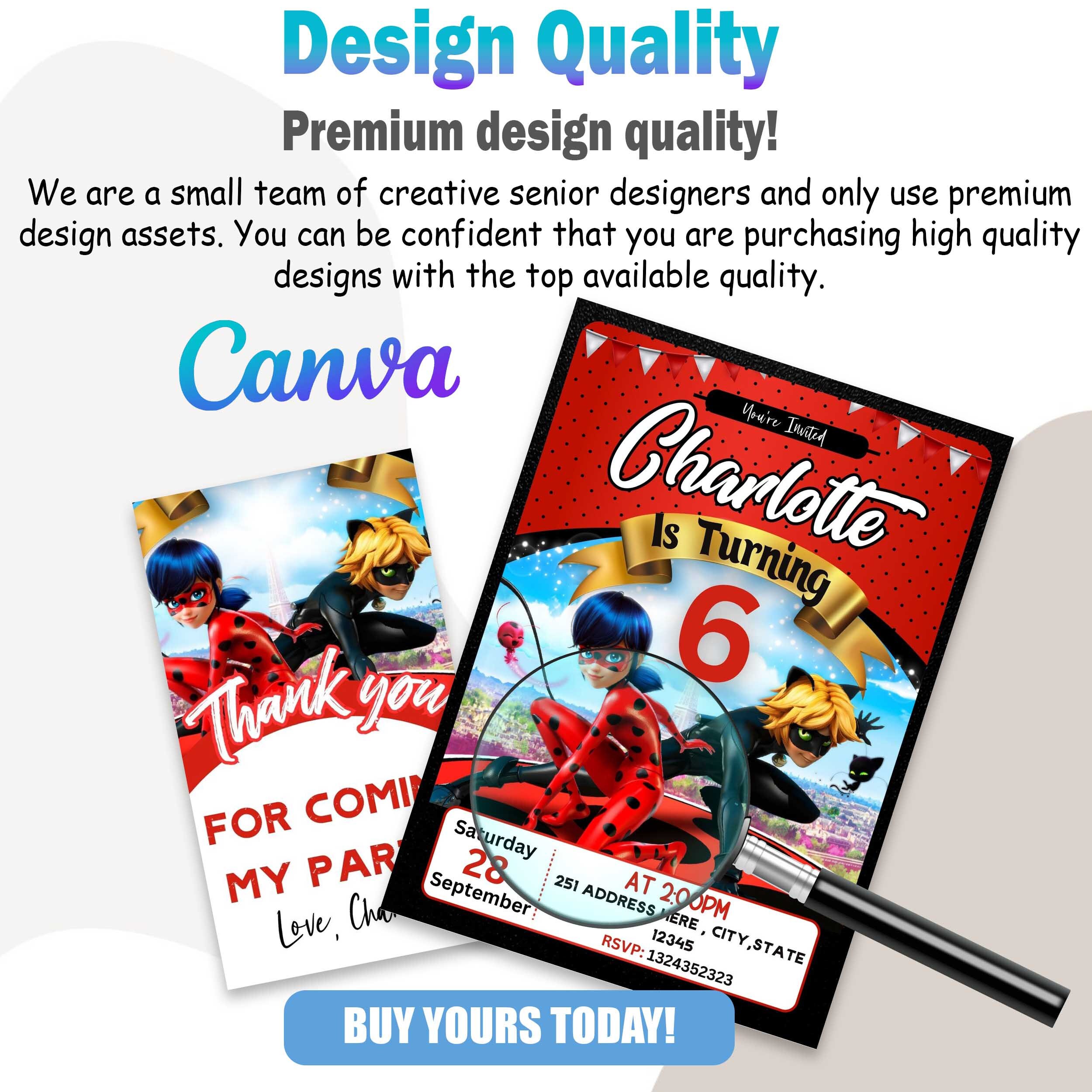 Miraculous Lady Bug Birthday Invitation, Ladybug Party Invitation - Etsy