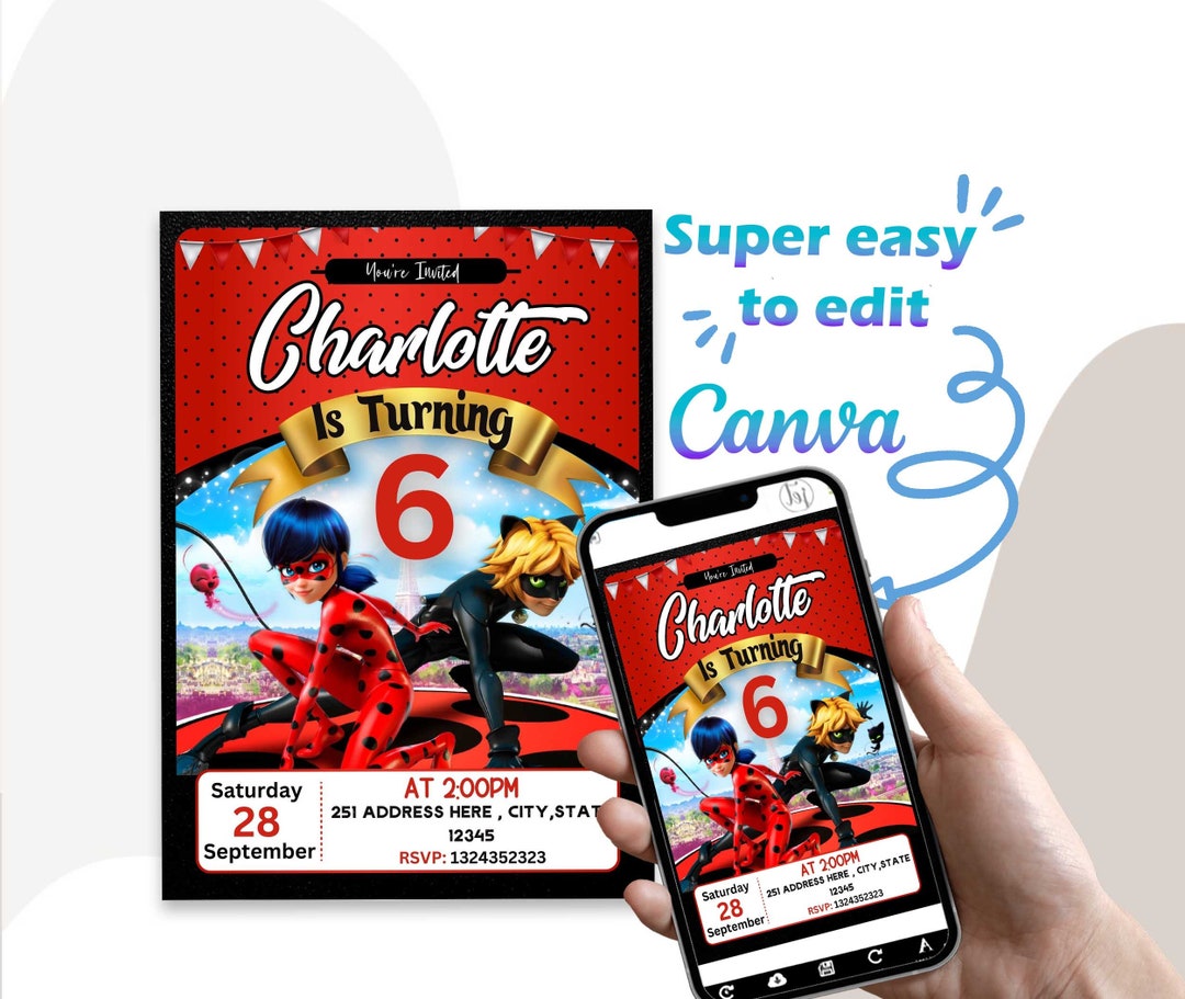 Miraculous Lady Bug Birthday Invitation, Ladybug Party Invitation - Etsy