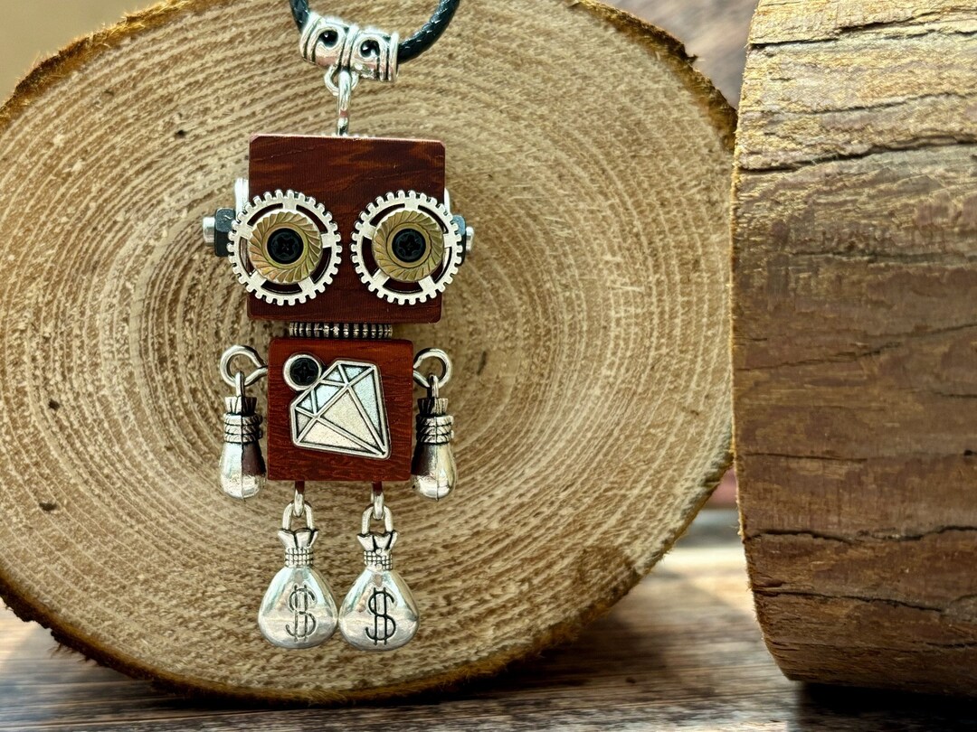 Handmade Wooden Steampunk Robot /keychain/necklace Robot/key Decor/car ...