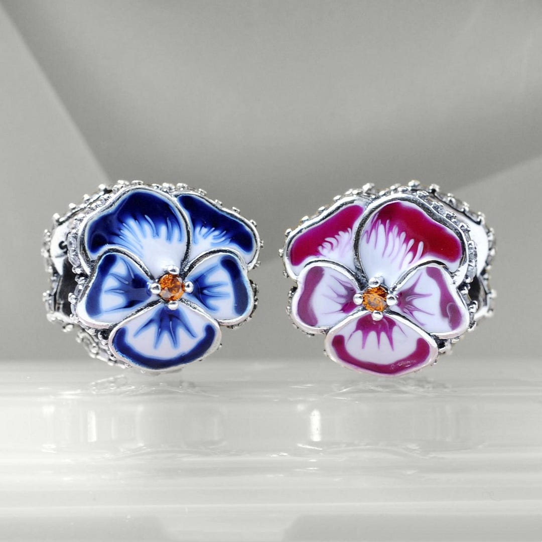Sterling Silver Pink & Blue Pansy Flower Charm / Birthday Gift /for ...