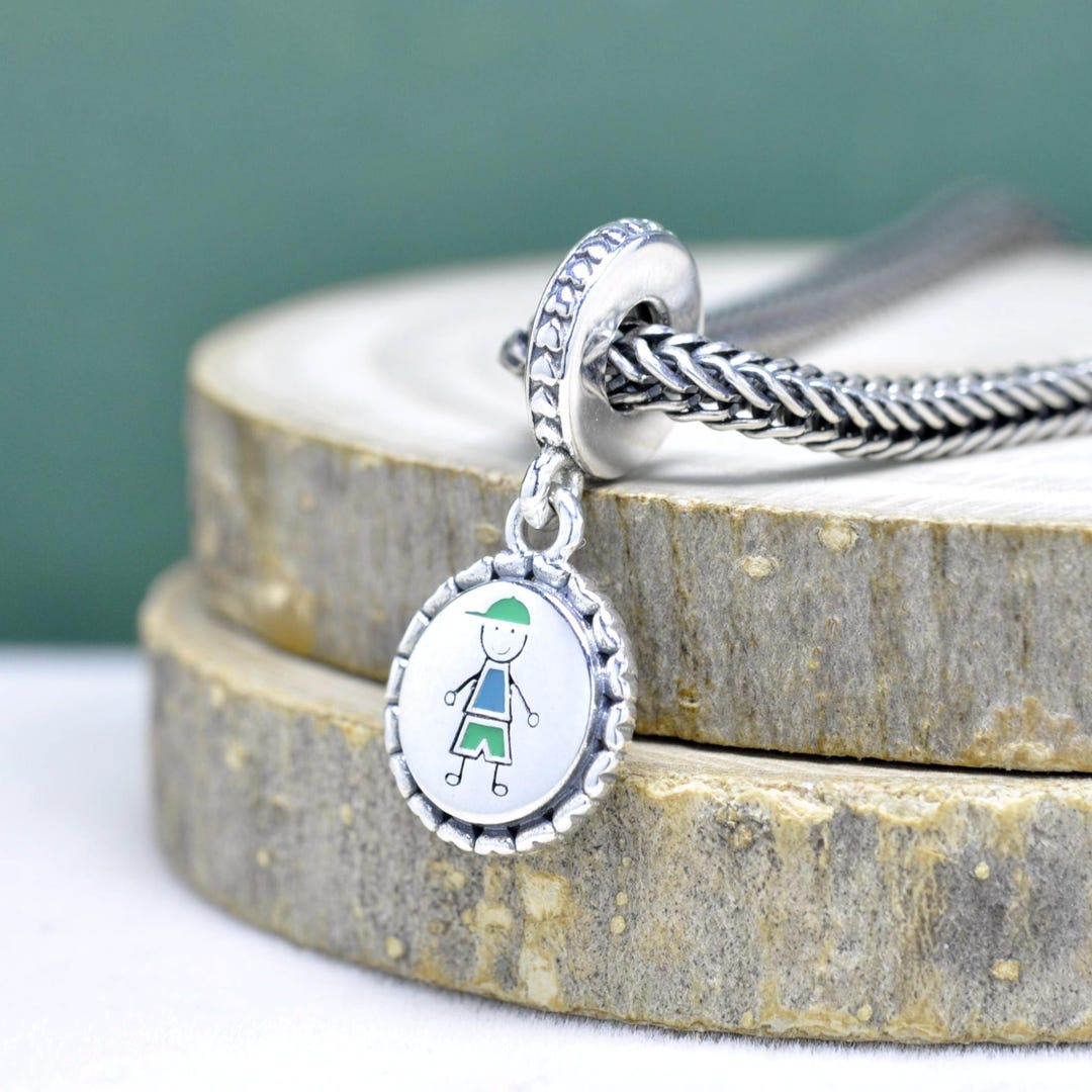 Exclusive Boy Stick Figure Dangle Charm: 925 Sterling Silver Family Son ...