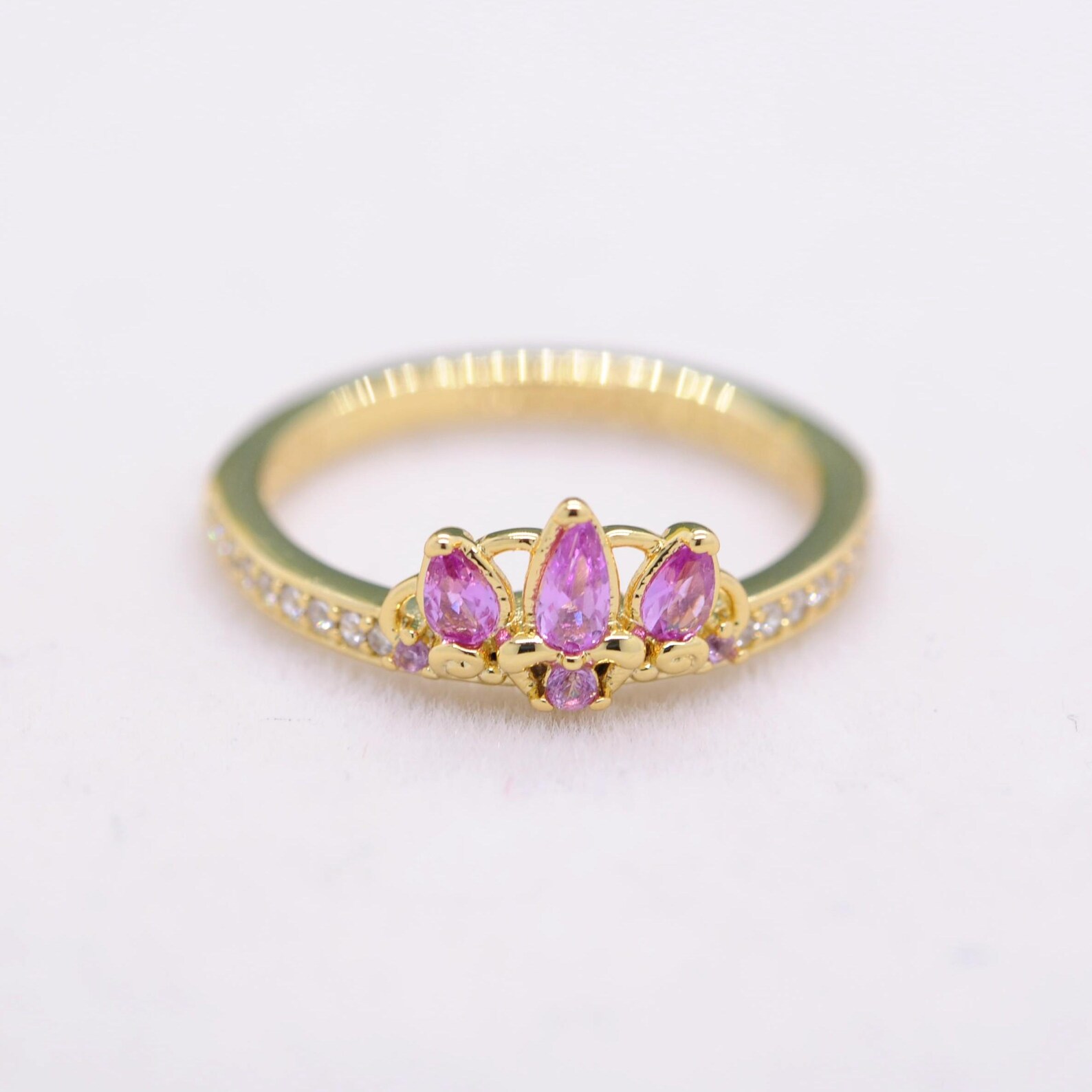 14k Gold Plating Princess Rapunzel Tiara Ring, Cubic Zirconia - Etsy