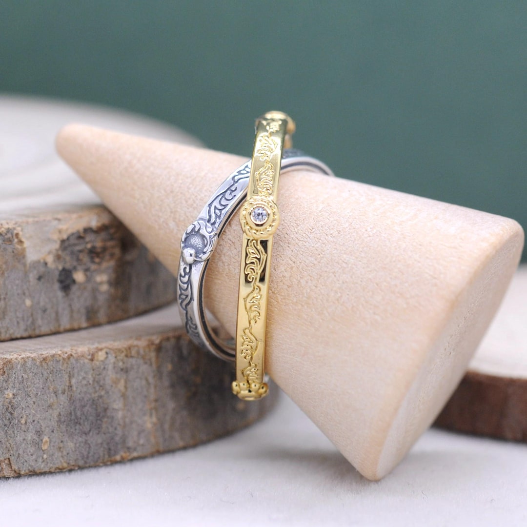 Sterling Silver and 14K Gold-plated Spinning Astrolabe Ring - Etsy