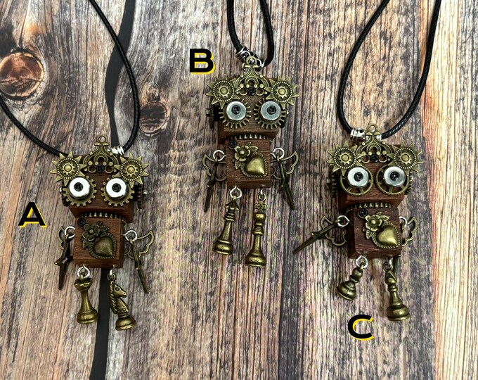 Handmade Wooden Steampunk Robot /keychain/necklace Robot/key Decor ...