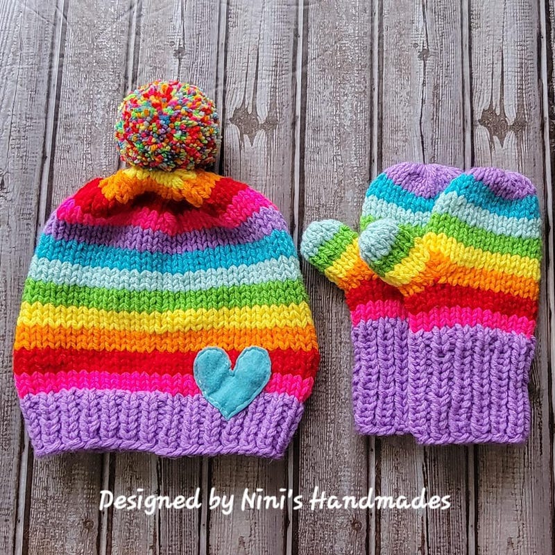 Rainbow Hat and Mittens for Kids - Etsy