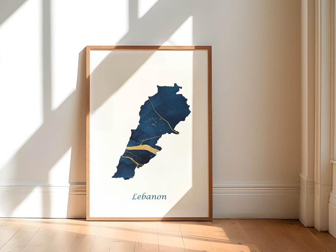 Lebanon Map Framed Blue & Gold Poster, Modern Wall Art, Travel Gifts ...