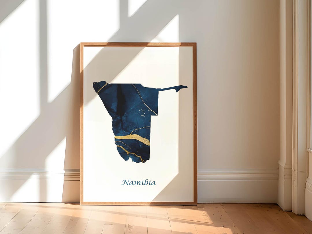 Namibia Map Framed Blue & Gold Poster, Modern Wall Art, Travel Gifts ...
