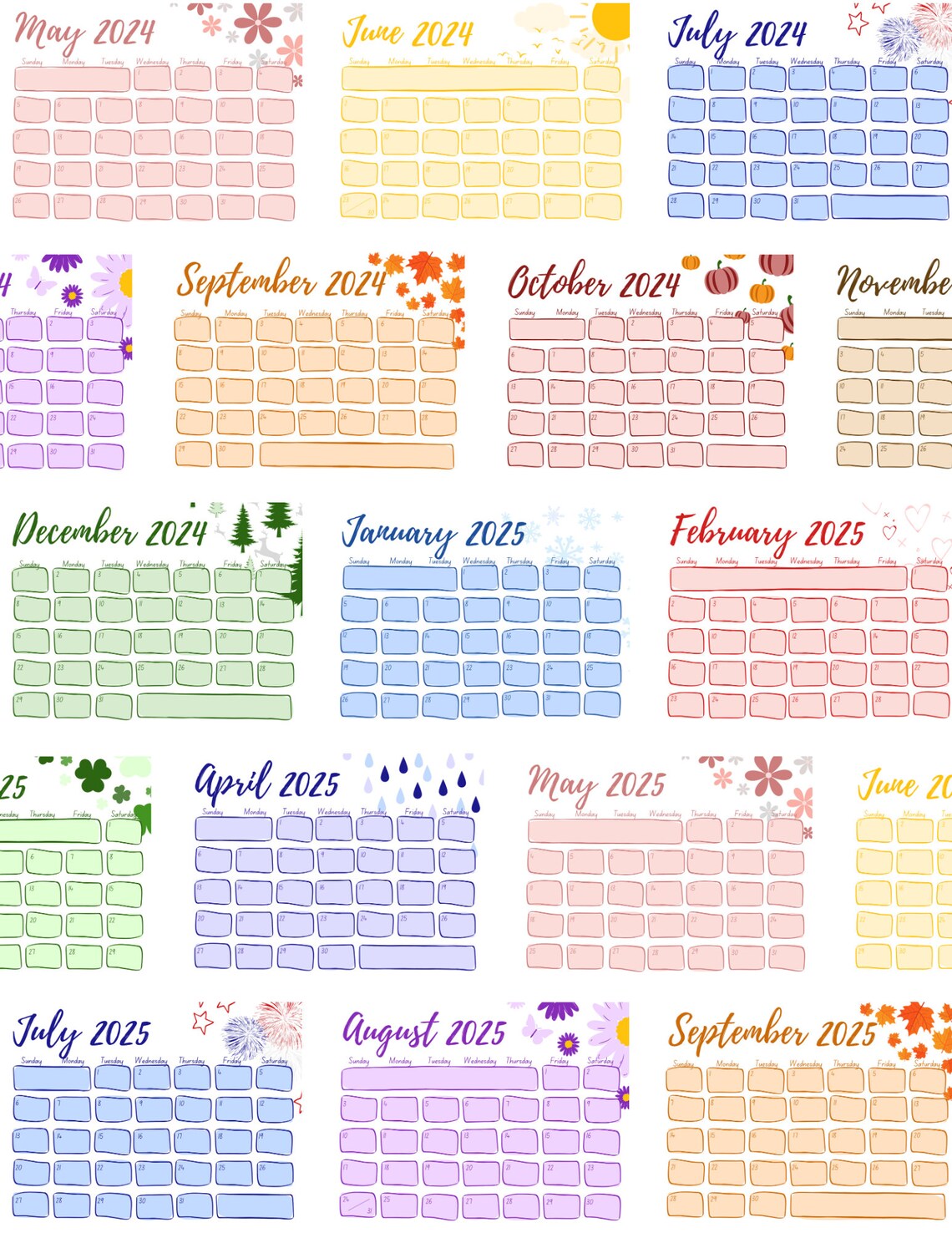2024 2025 Monthly Printable Planning Calendar - Etsy