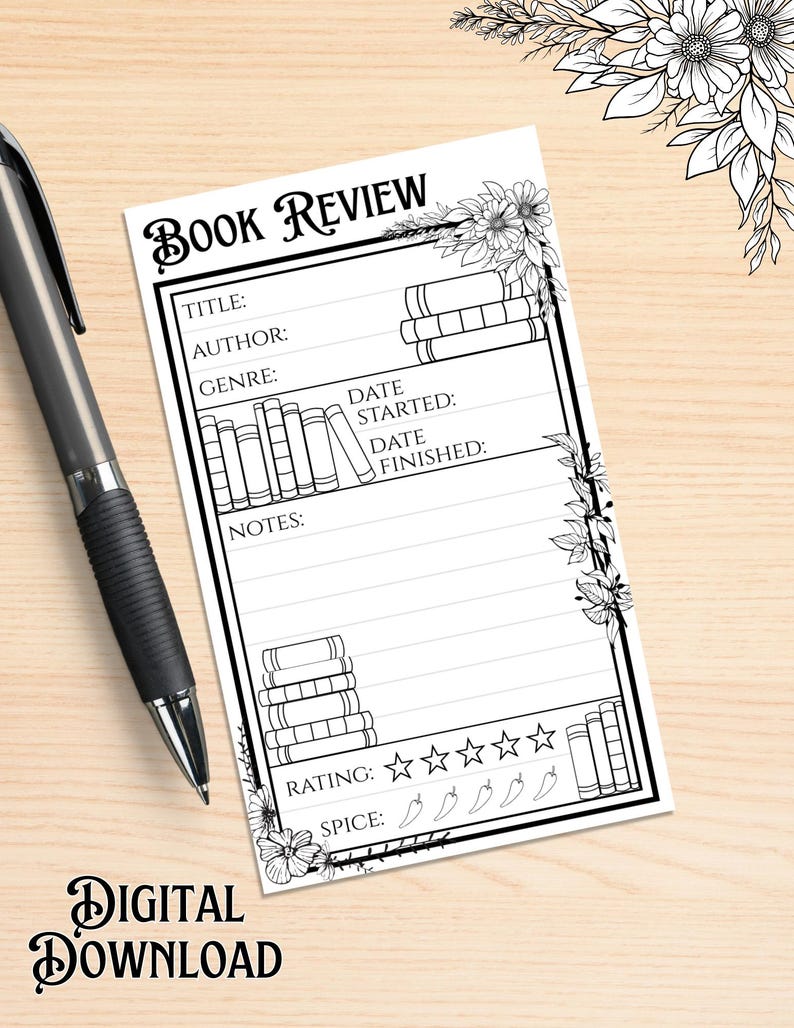 Book Review Card for Digital Download - Etsy