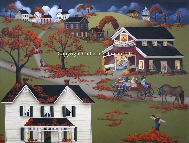 Folk Art Print Annunal Barn Dance and Hayride - Etsy