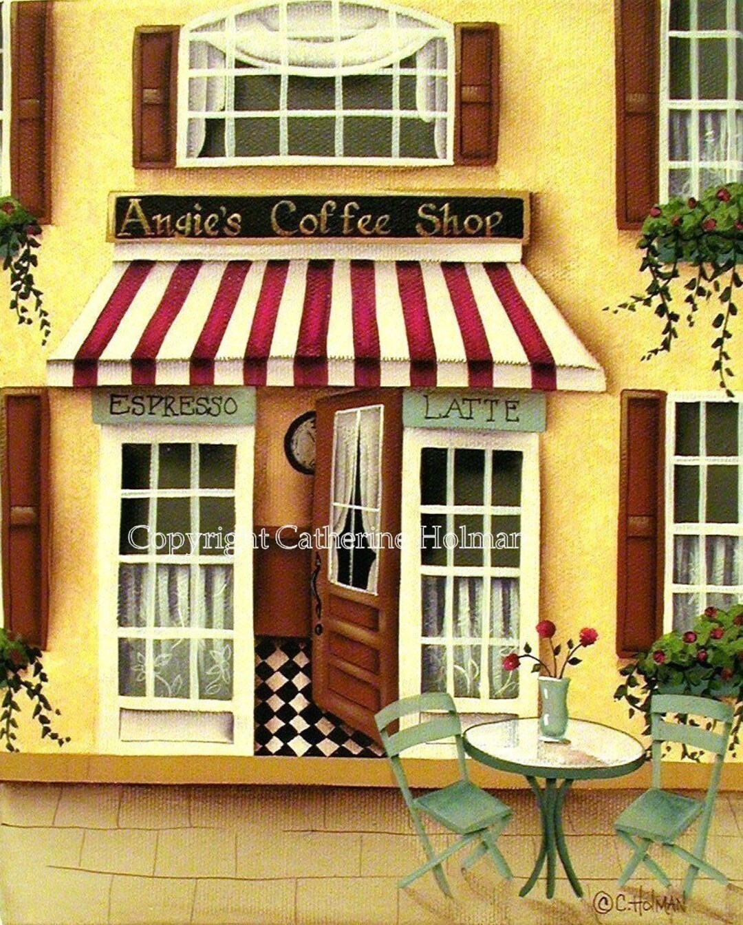 Folk Art Print Personalized Coffee Shop - Etsy