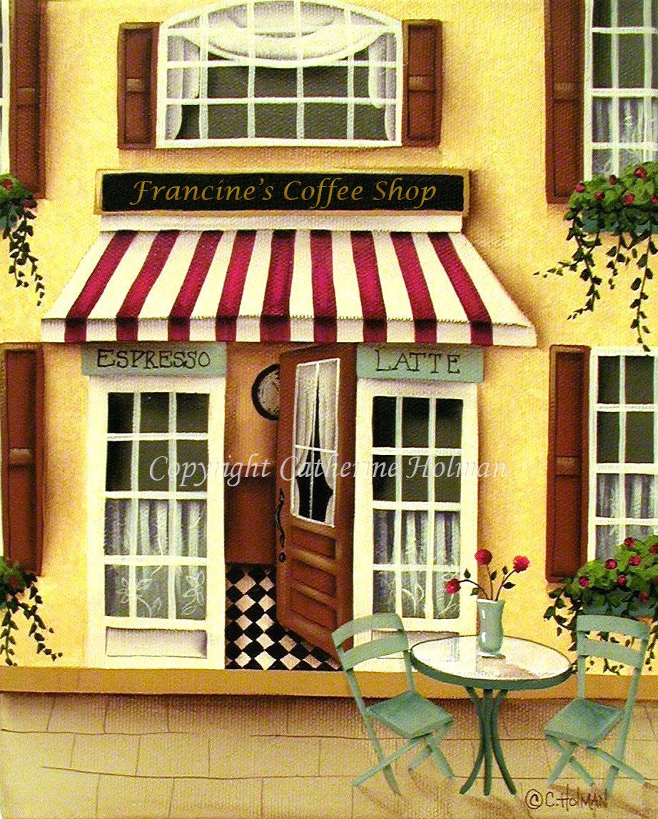 Folk Art Print Personalized Coffee Shop - Etsy