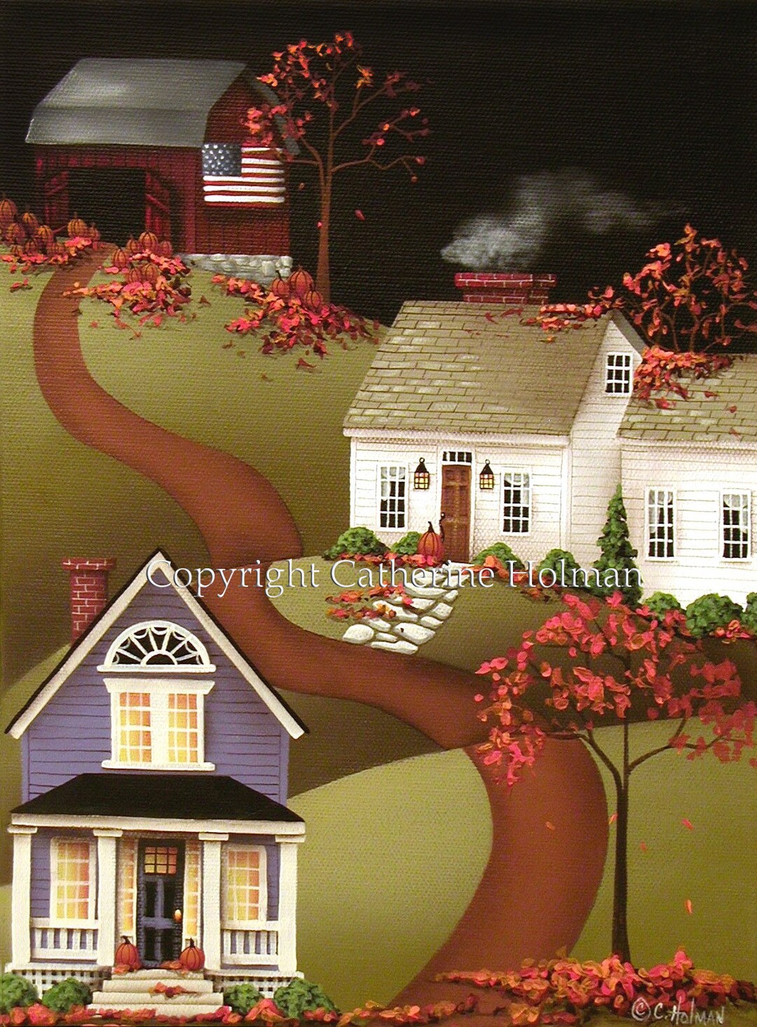 Pumpkin Harvest Time in Mapleton Autumn Folk Art Print - Etsy