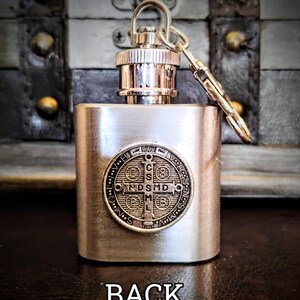 St Benedict Holy Water Flask Keychain: Stainless Steel Travel Accessory ...