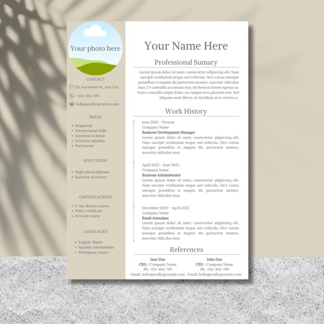 Simple Resume Template Editable in Canva Professional CV Template - Etsy