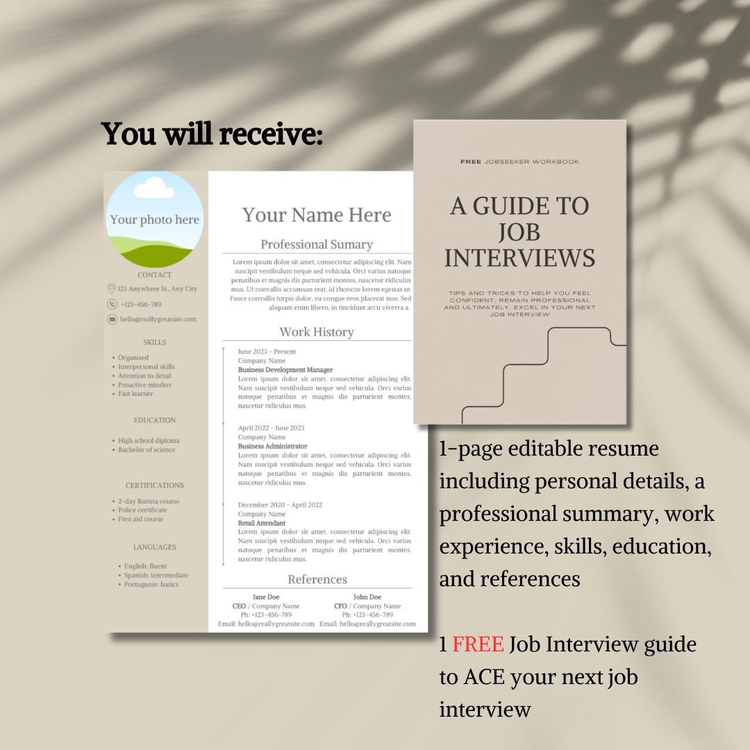 Simple Resume Template Editable in Canva Professional CV Template - Etsy