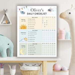 Kids Daily Checklist, Kids Planner, Editable Checklist, Daily Routine ...