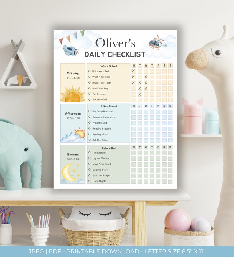 Kids Daily Checklist, Kids Planner, Editable Checklist, Daily Routine ...