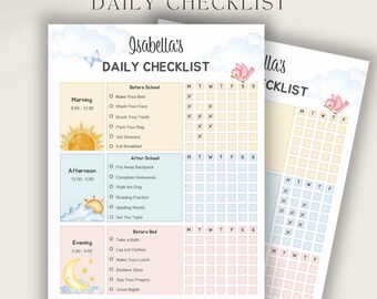 Kids Daily Checklist, Kids Planner, Editable Checklist, Daily Routine ...