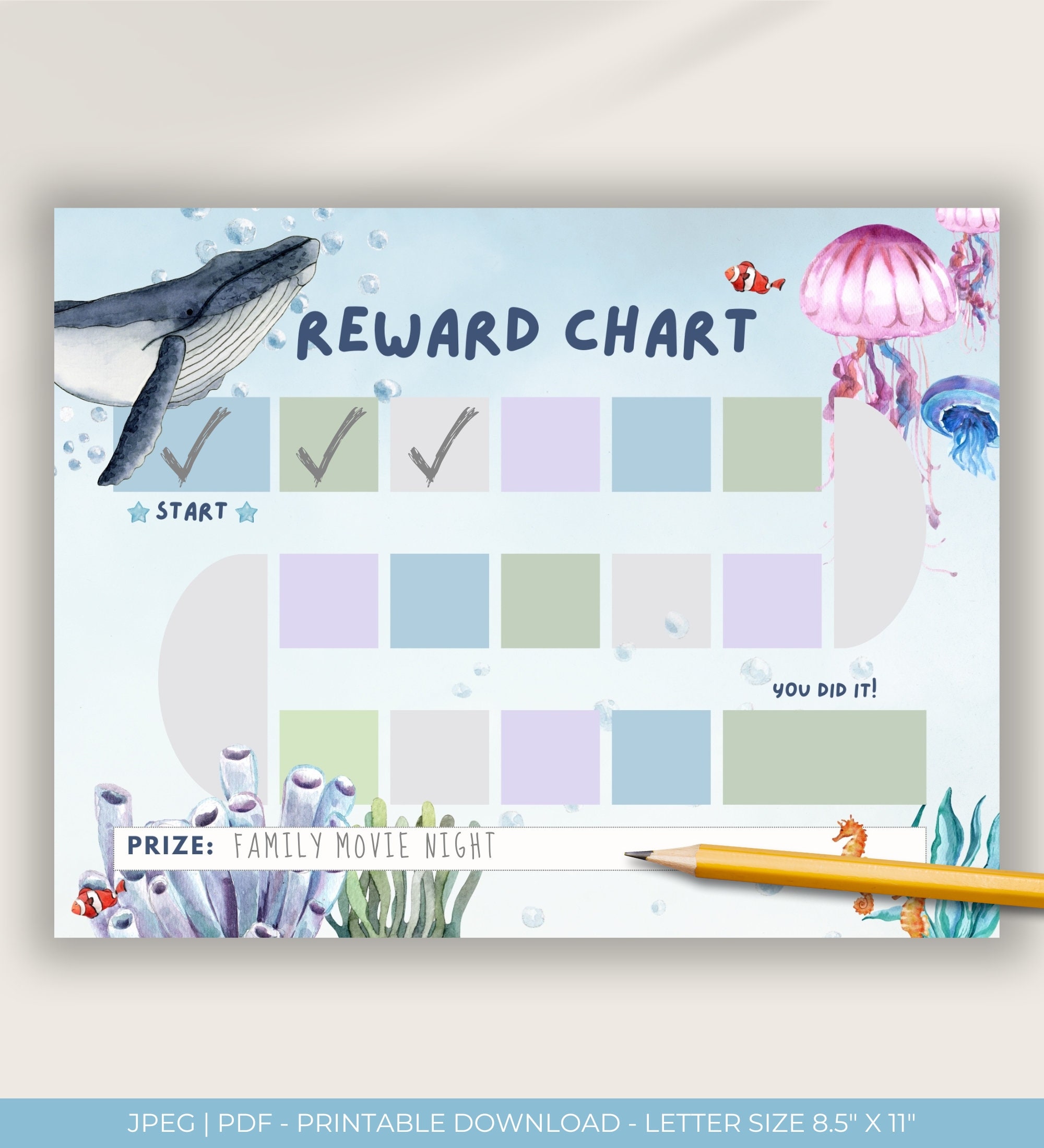 Sea Life Reward Chart, Sticker Chart, Toddler, Preschool Kids, Letter ...