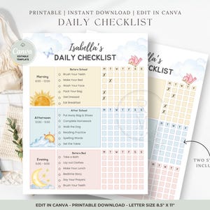 Kids Daily Checklist, Kids Planner, Responsibility Chart, Daily Routine ...