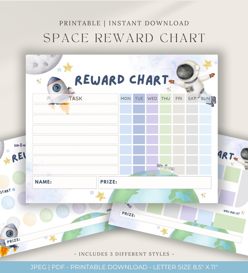 Space Reward Chart, Sticker Chart, Toddler, Preschool Kids, Letter Size ...