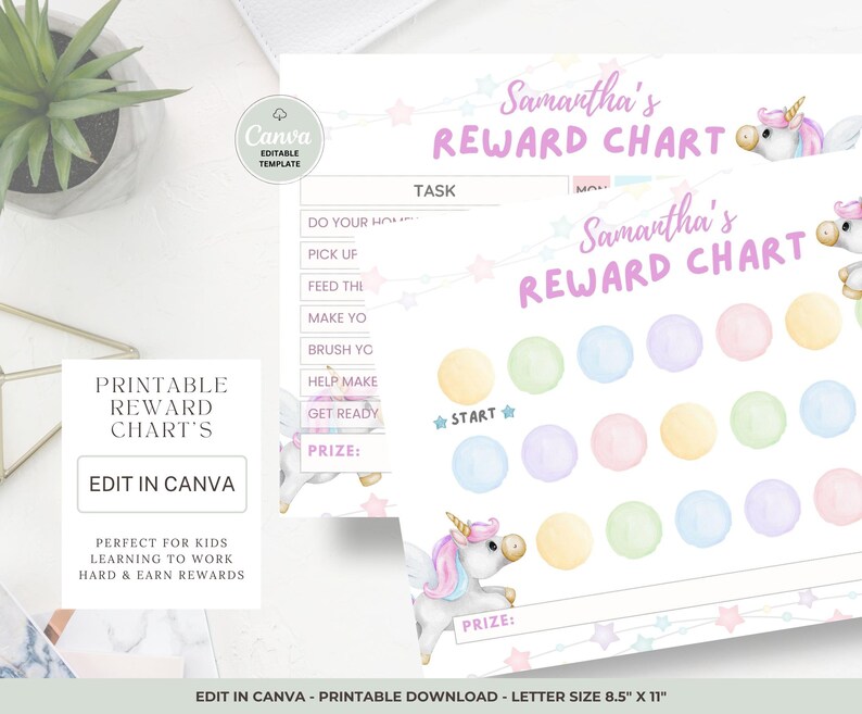 Unicorn Reward Chart, Sticker Chart, Toddler, Preschool Kids, Letter ...