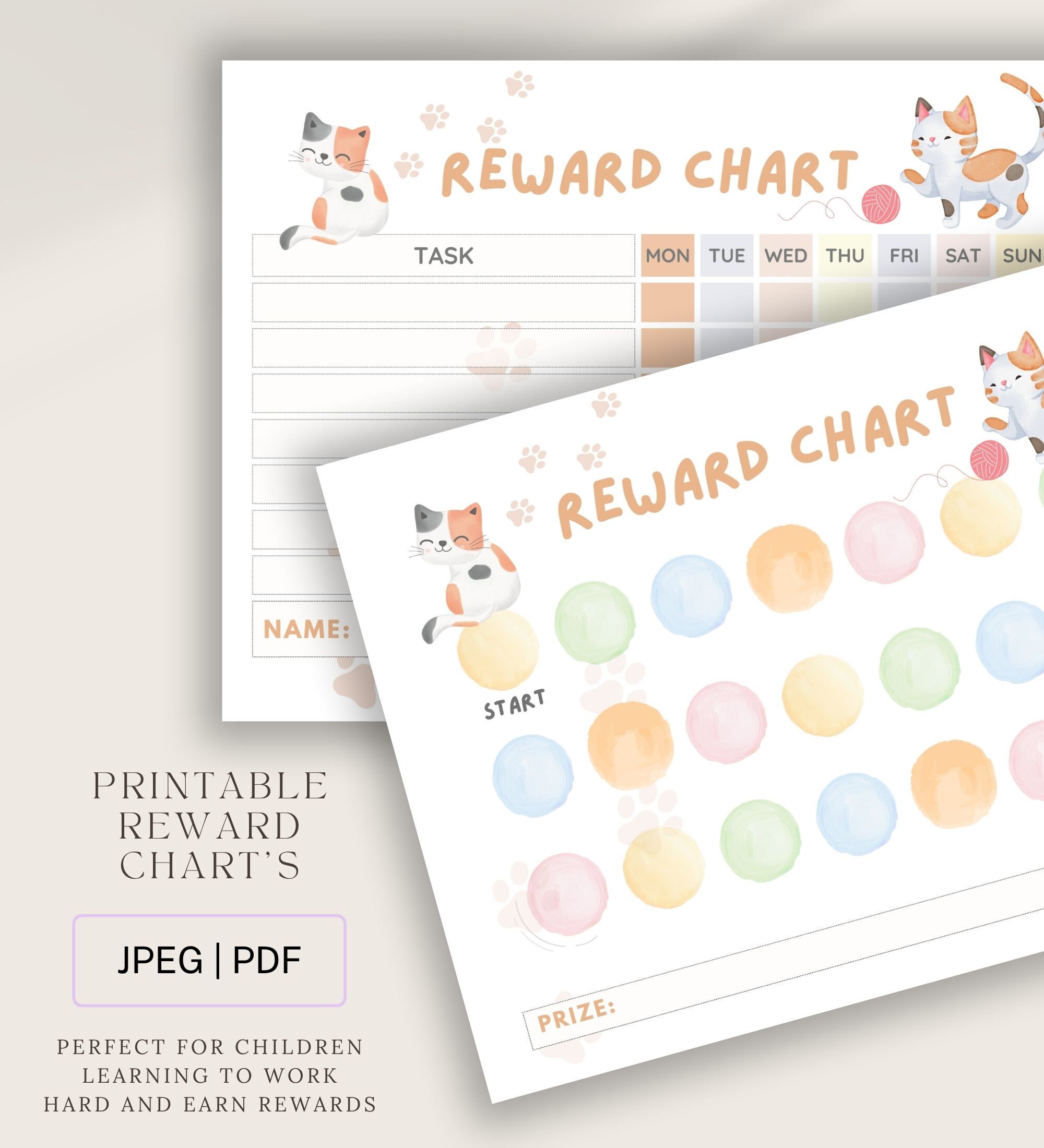 Cat Reward Chart, Sticker Chart, Toddler, Preschool Kids, Letter Size ...