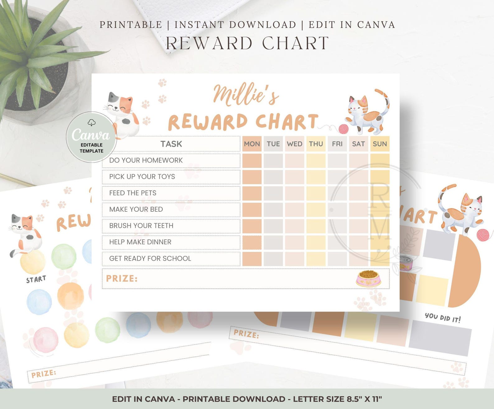 Cat Reward Chart, Sticker Chart, Toddler, Preschool Kids, Letter Size ...