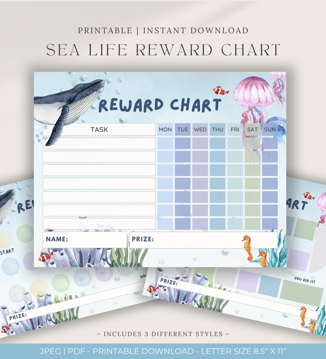 Sea Life Reward Chart, Sticker Chart, Toddler, Preschool Kids, Letter ...